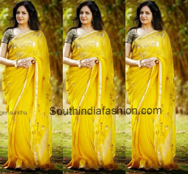 Sunitha in Yellow Saree – South India Fashion