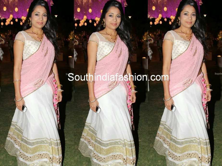 Baby Pink and White Half Saree – South India Fashion