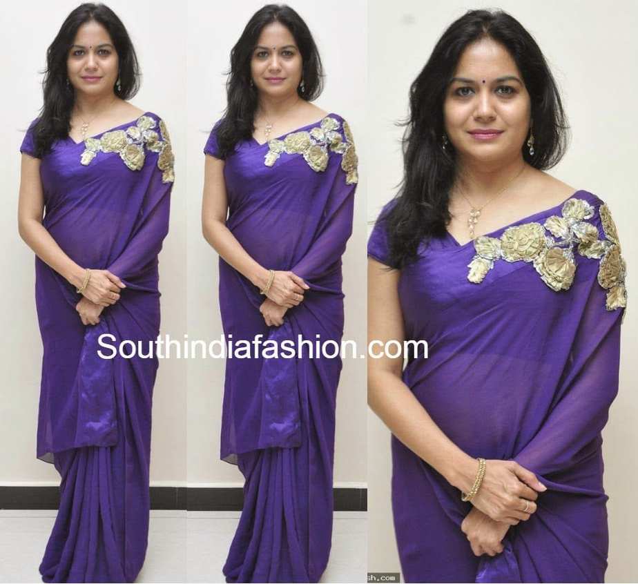 Singer Sunitha in Purple Saree – South India Fashion