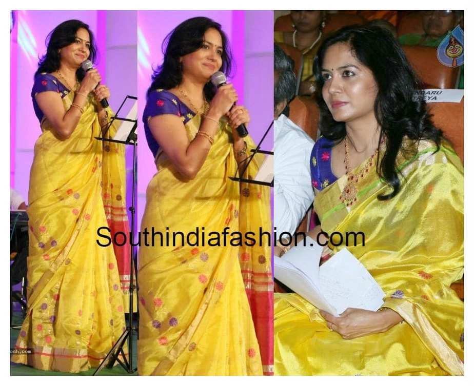 Sunitha in Yellow Silk Saree – South India Fashion