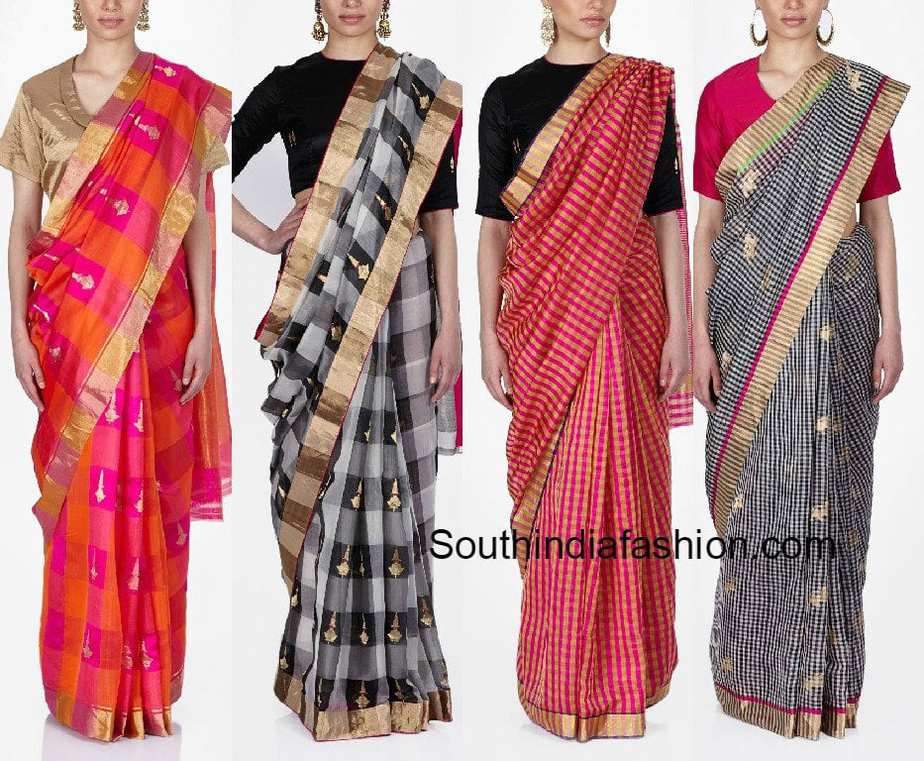 Elegant Checked Raw Mango Sarees – South India Fashion