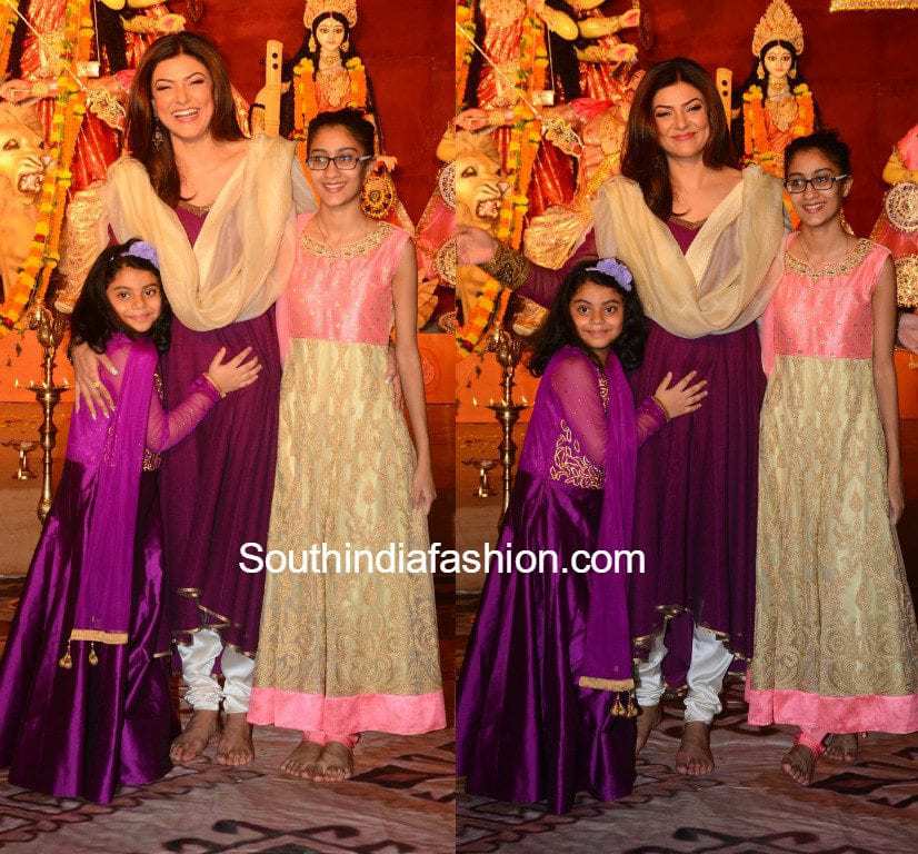Sushmita Sen and her daughters at Durga Puja – South India Fashion