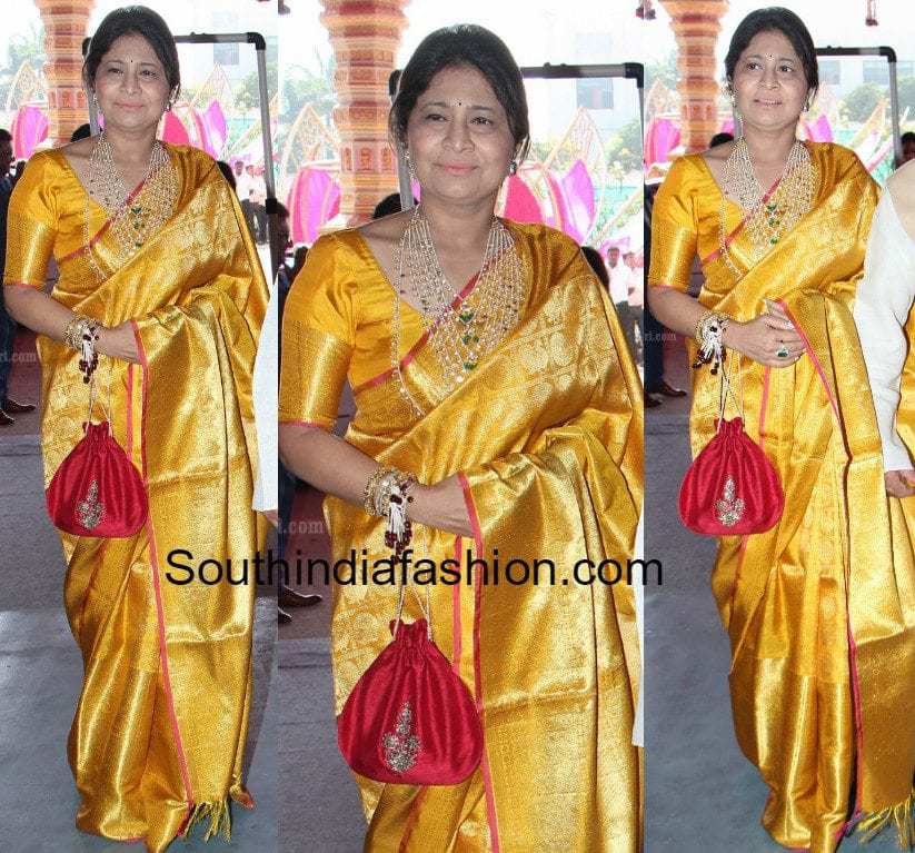 Padmaja Reddy in an yellow Kanjeevaram saree – South India Fashion