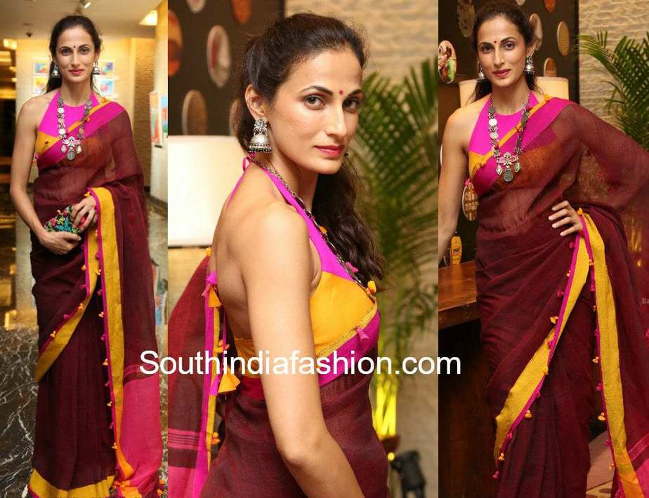 Shilpa Reddy in a linen saree – South India Fashion
