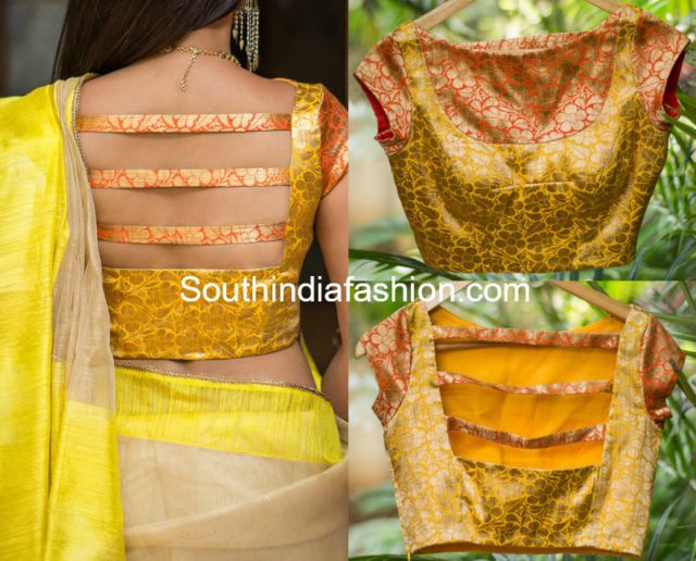 6 Beautiful Boat Neck Brocade Blouse Designs – South India Fashion