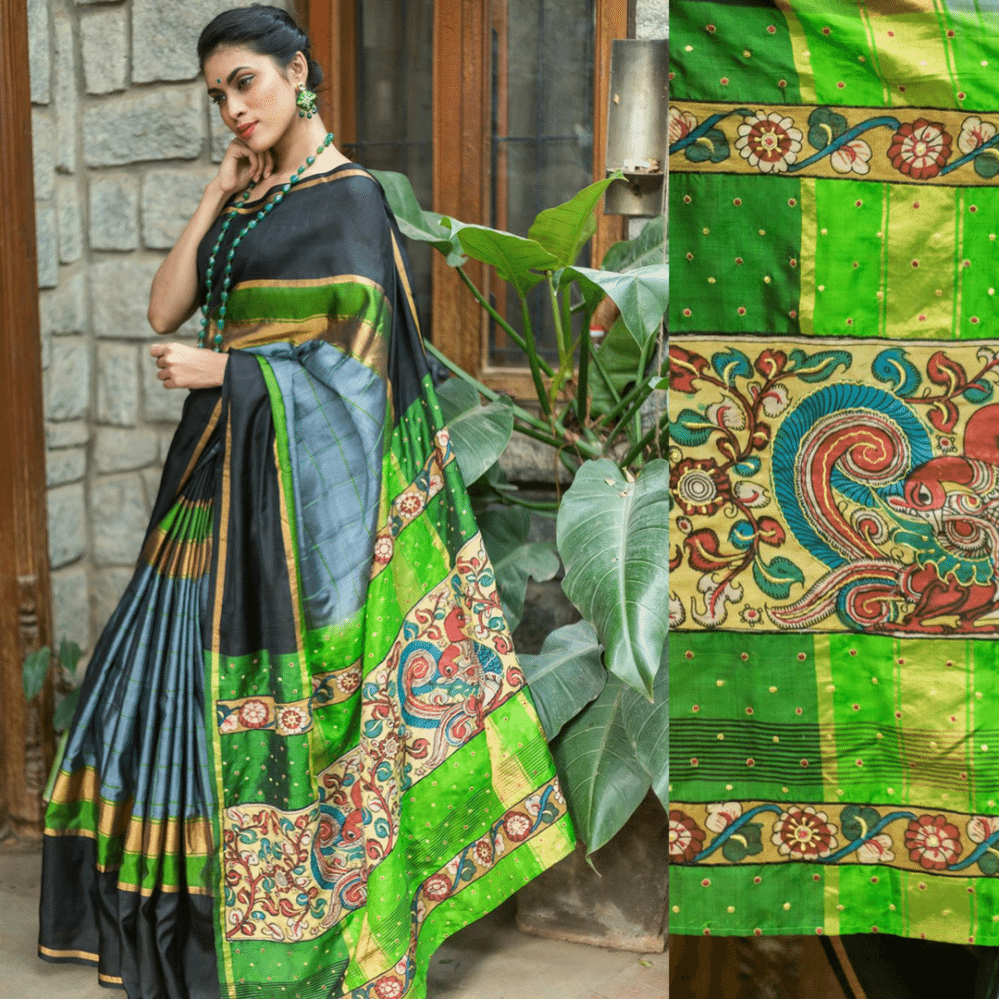 Hand Painted Kalamkari Applique sarees – South India Fashion