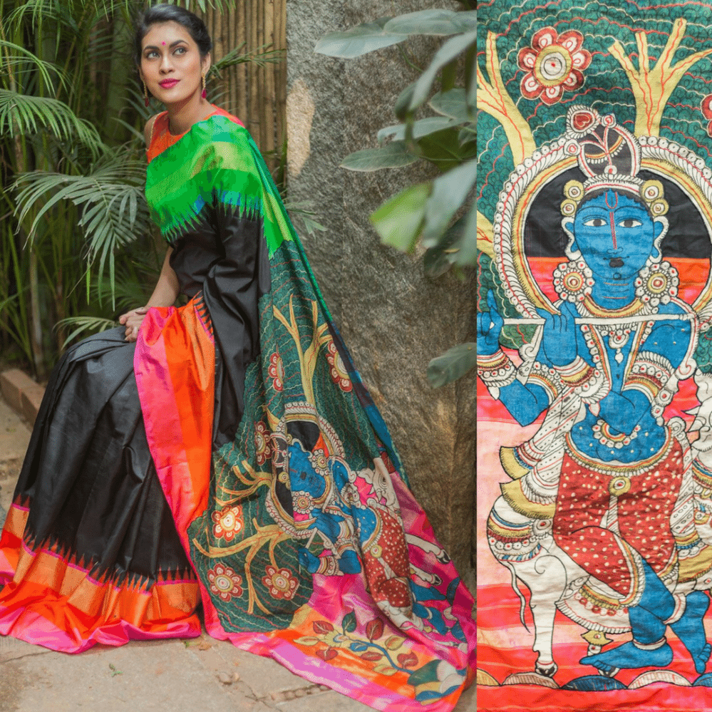 Hand Painted Kalamkari Applique sarees – South India Fashion