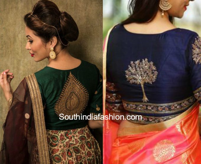 High Back Neck Embroidery Blouse Designs – South India Fashion