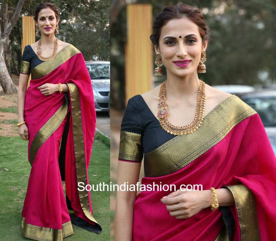 Shilpa Reddy in Pink Pattu Saree and Gold Jewellery at Gudi Sambaralu 2018