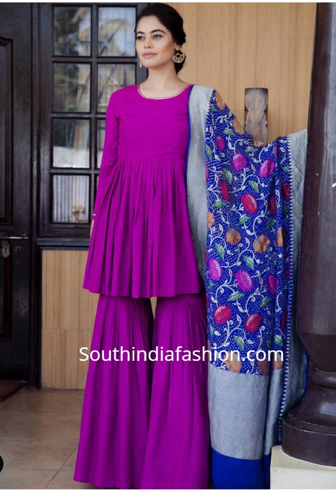 Bindu Madhavi in a purple sharara suit – South India Fashion