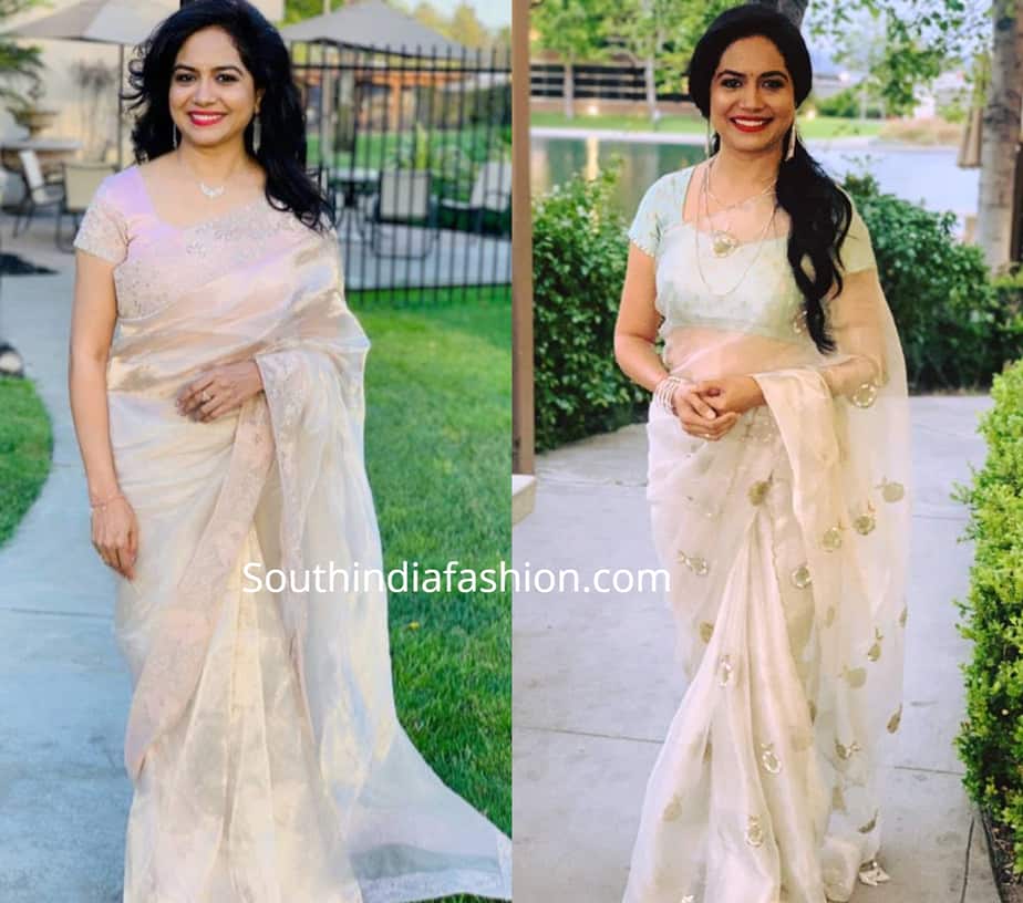 Singer Sunitha in white organza sarees – South India Fashion