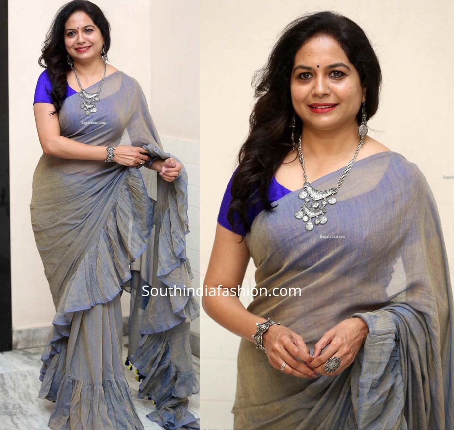 Sunitha in a ruffle saree – South India Fashion
