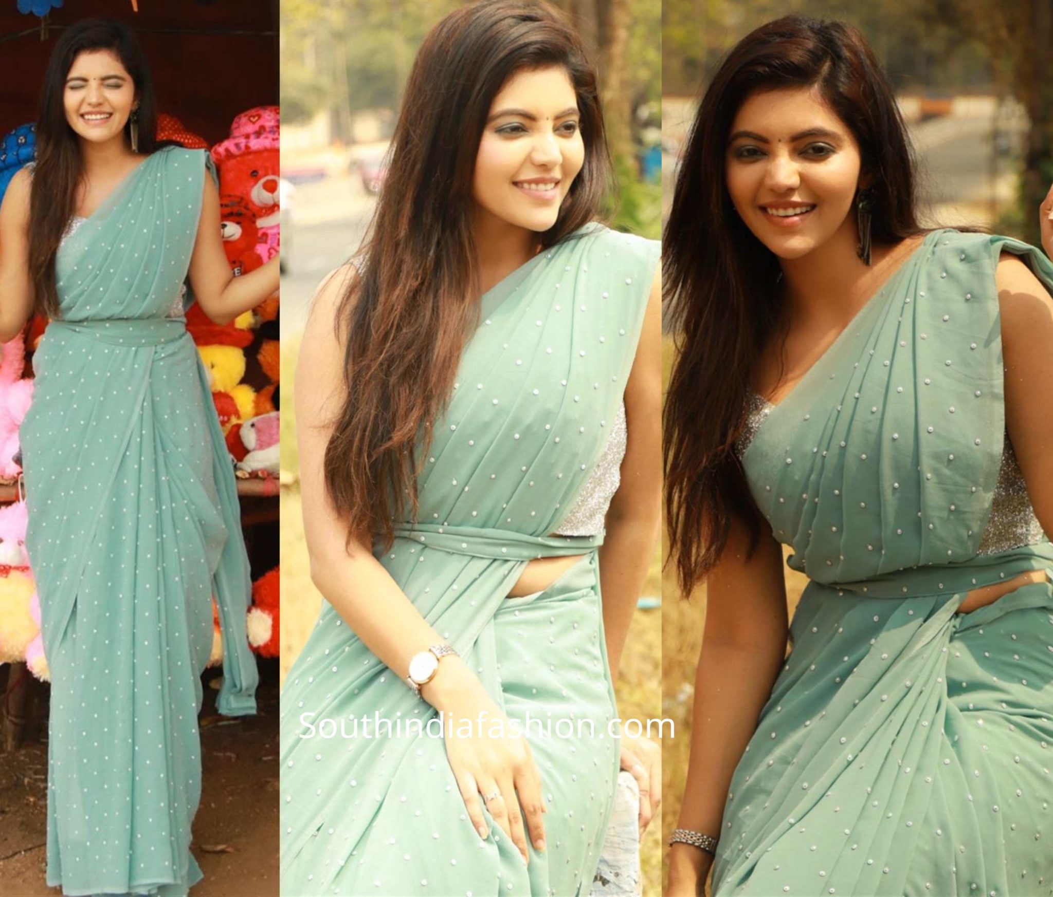 Athulya Ravi in a pearl embellished saree – South India Fashion