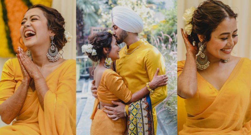 Neha Kakkar looks happy and radiant at her haldi ceremony!