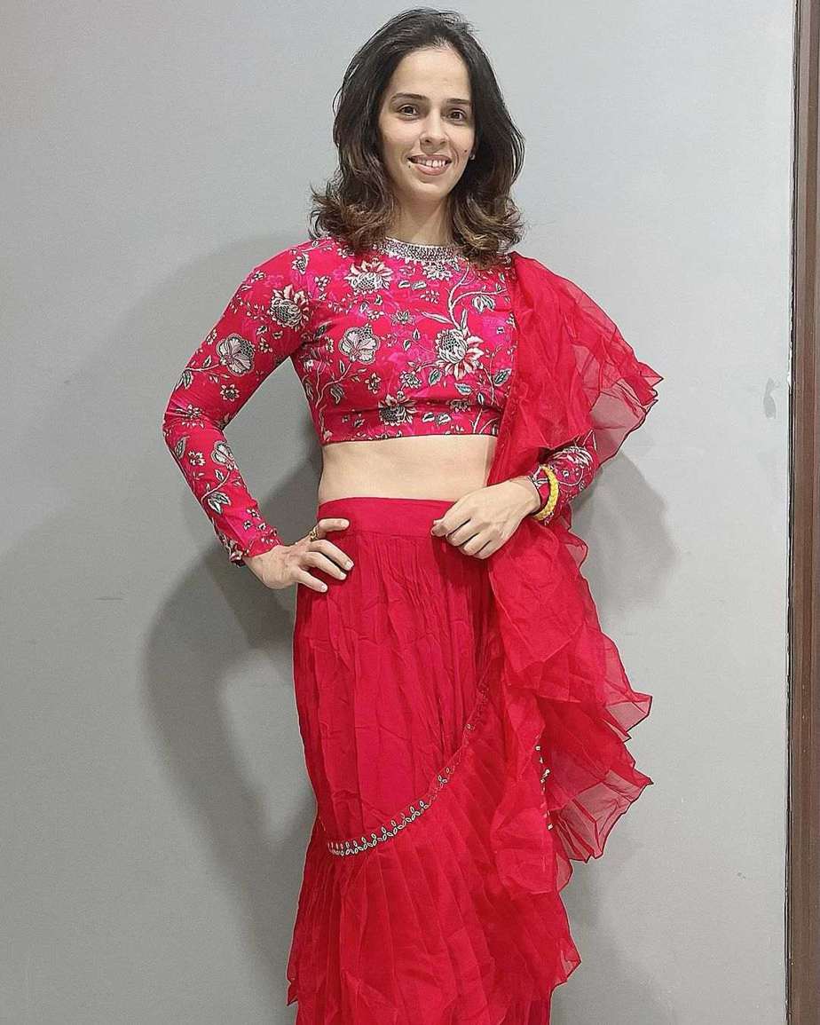 Saina Nehwal finds her shade of red in a pre-stitched saree!