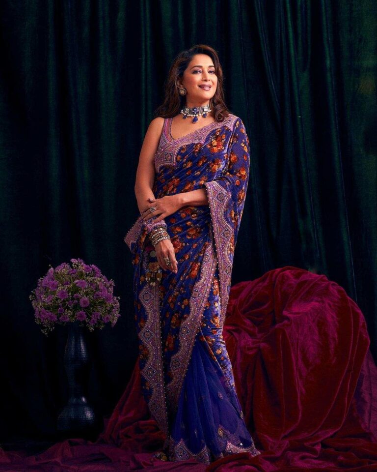 Madhuri Dixit is grace personified in a purple half and half saree!