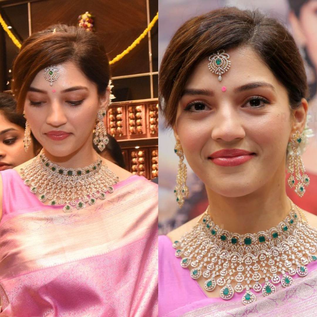 Mehreen Pirzada looks charming in a pink silk saree and diamond jewels ...