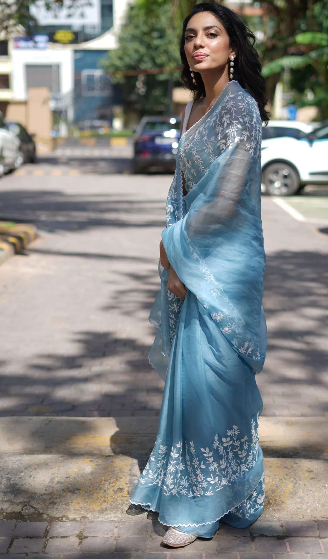 Sobhita Dhulipala's dreamy look in a blue organza saree for movie promotions!