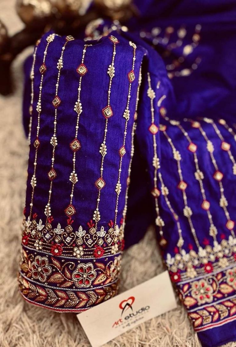 22 Splendid stone work blouse sleeve designs for silk sarees!