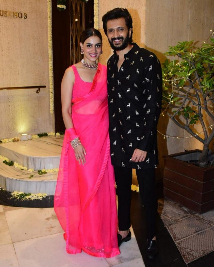 Genelia and Riteish Deshmukh pose for paps at Manish Malhotra's diwali ...