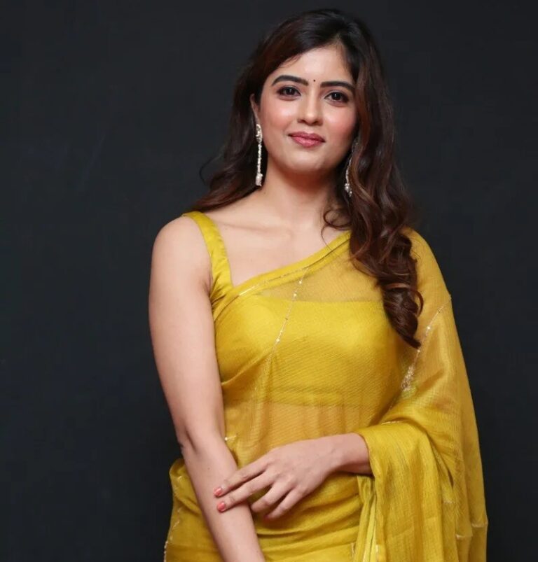 Amritha Aiyer looks radiant in a yellow organza saree for "Hanuman ...
