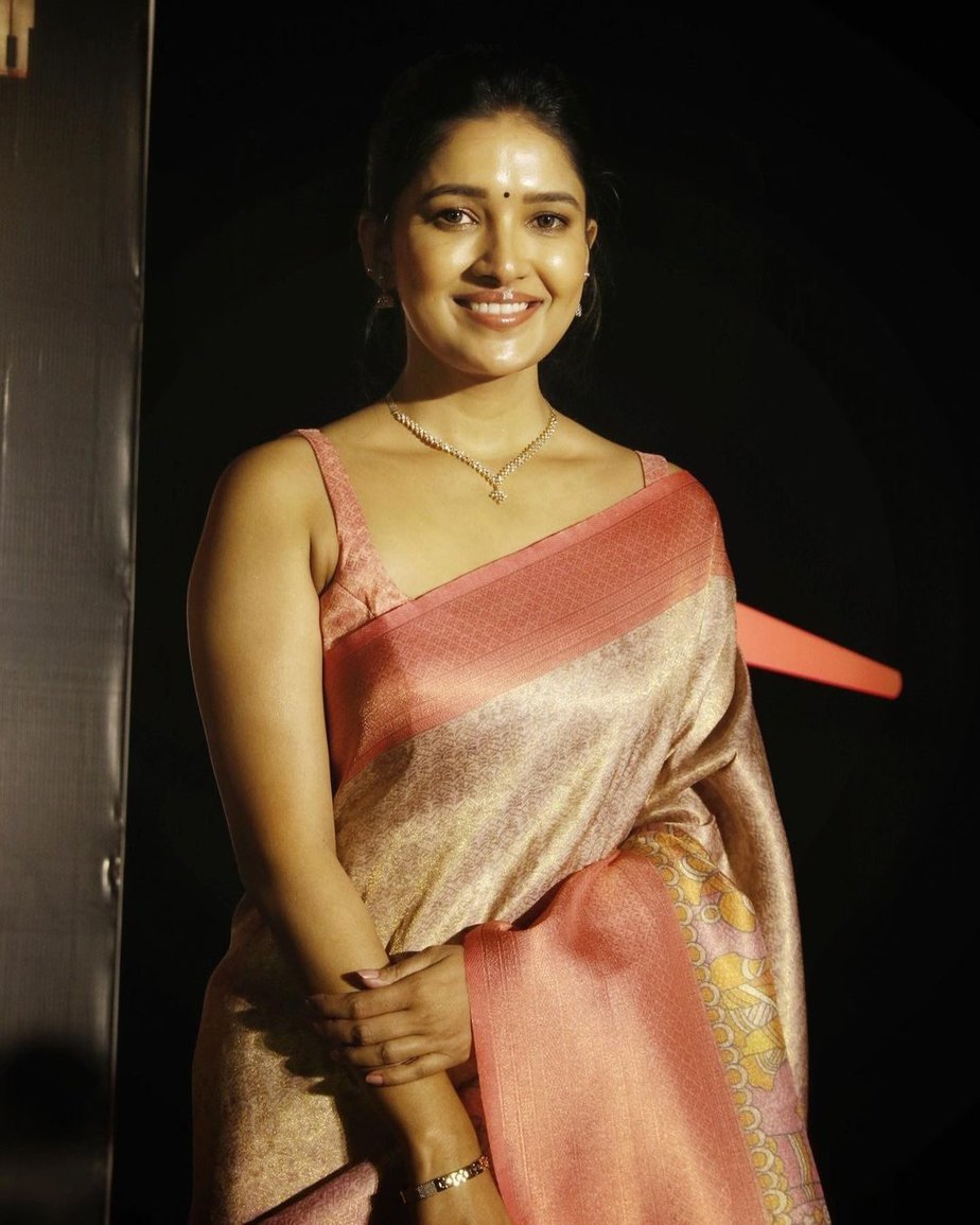 Vani Bhojan in a pink silk saree at "Miral" trailer launch!