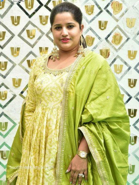 Hanshitha Reddy in a green sharara suit at Sharwanand's engagement!