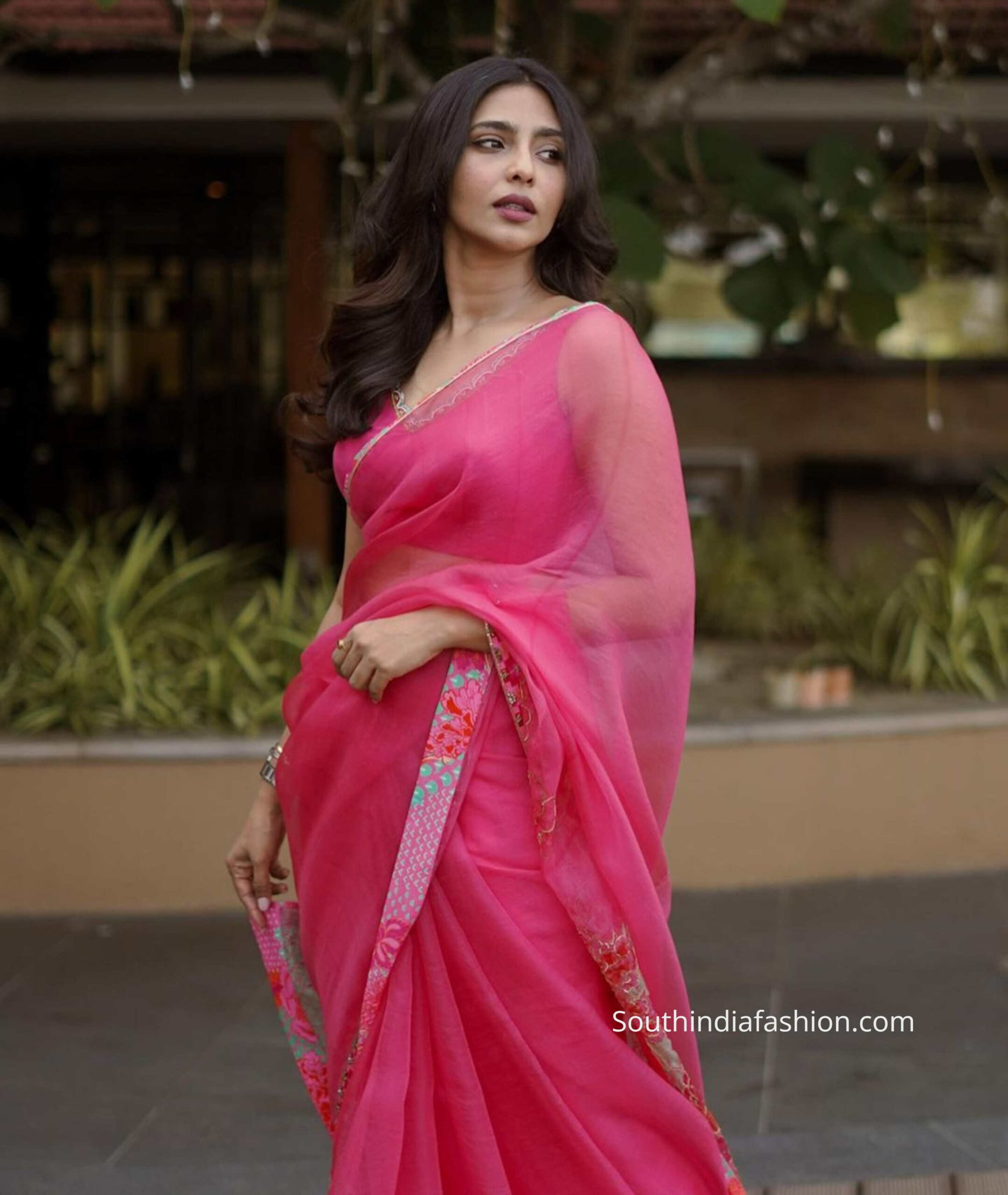 Aishwarya Lekshmi Stuns in a Rose Pink Organza Saree at PS 2 Promotions!