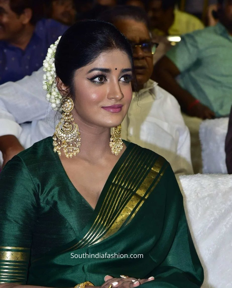 Dimple Hayathi's Stunning Dark Green Mysore Silk Saree Look at Rama ...
