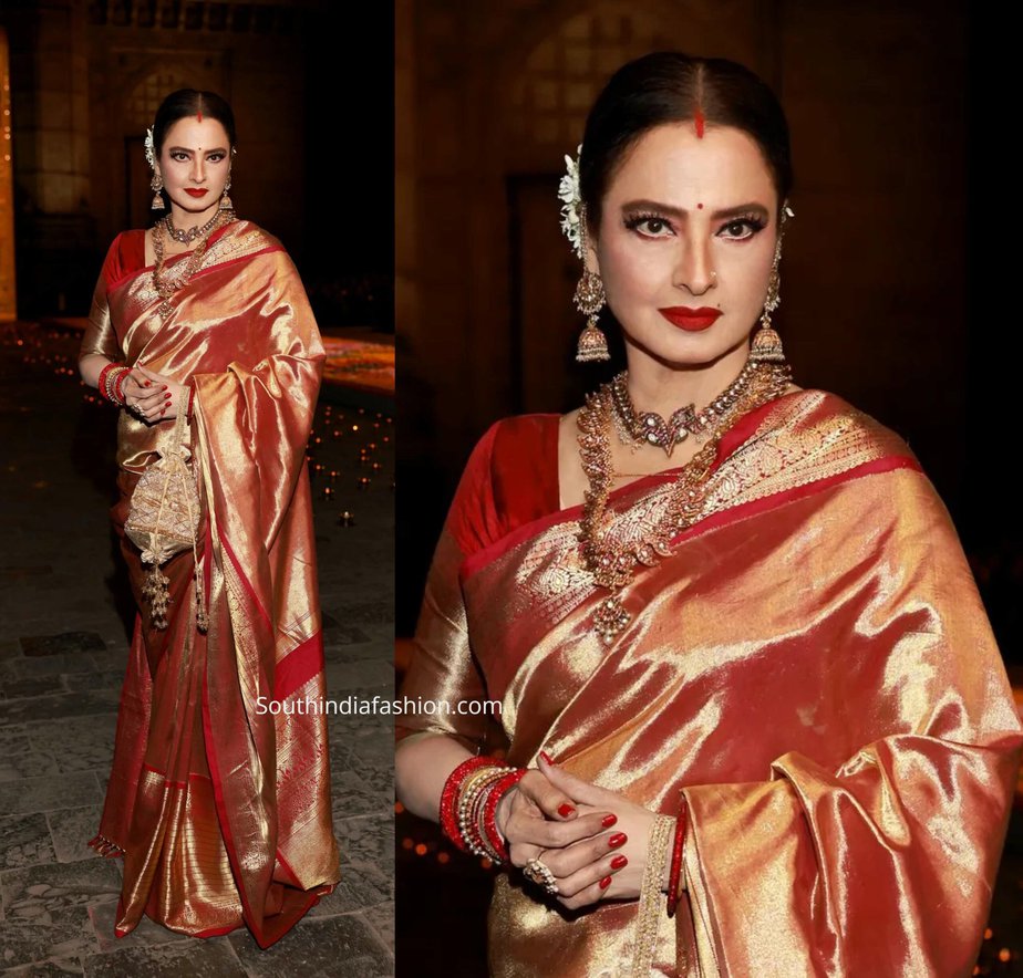 Rekha in a tissue kanjeevaram saree – South India Fashion