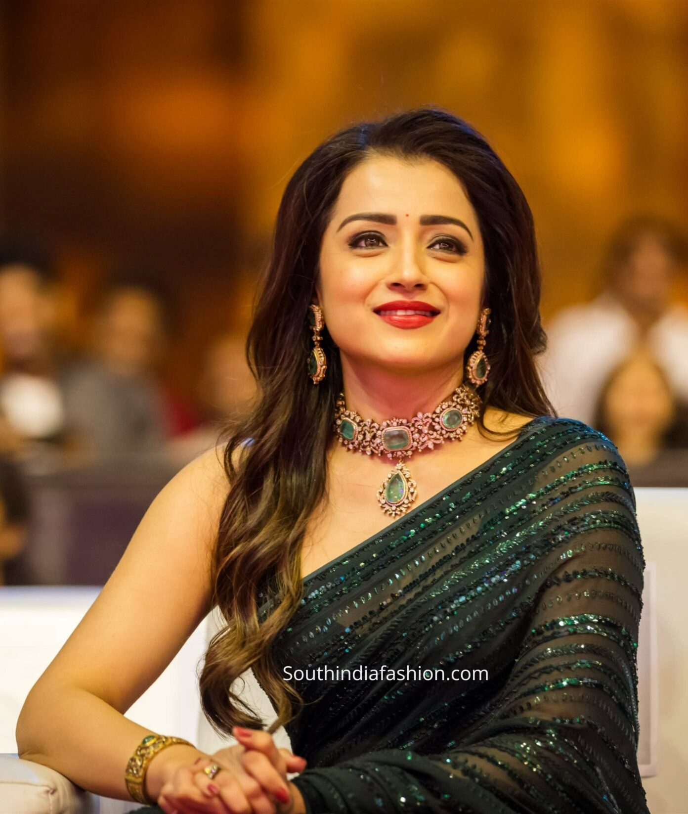 Trisha Krishnan Shines in a Black Sequin Saree at PS 2 Pre Release ...
