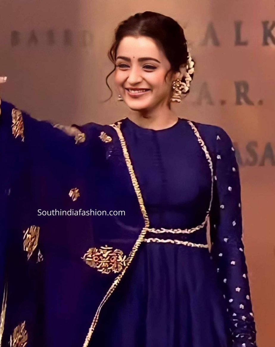 Trisha Krishnan Looks Regal in Blue Embroidered Anarkali Suit at PS 2 ...