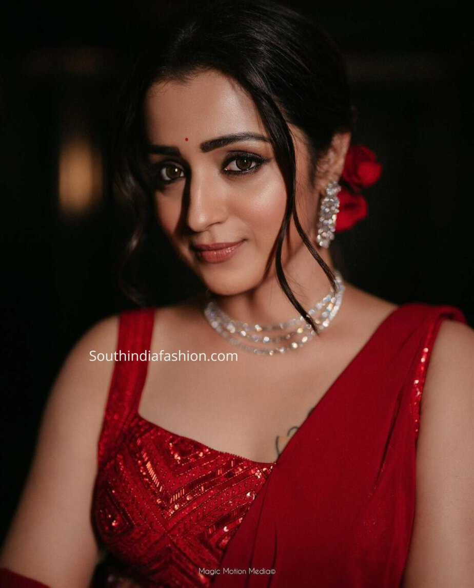 Trisha Krishnan's Stunning Red Saree Look at PS 2 Promotions!
